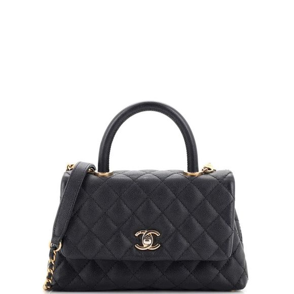CHANEL | Bags | Chanel Coco Top Handle Bag Quilted Caviar Mini Black ...